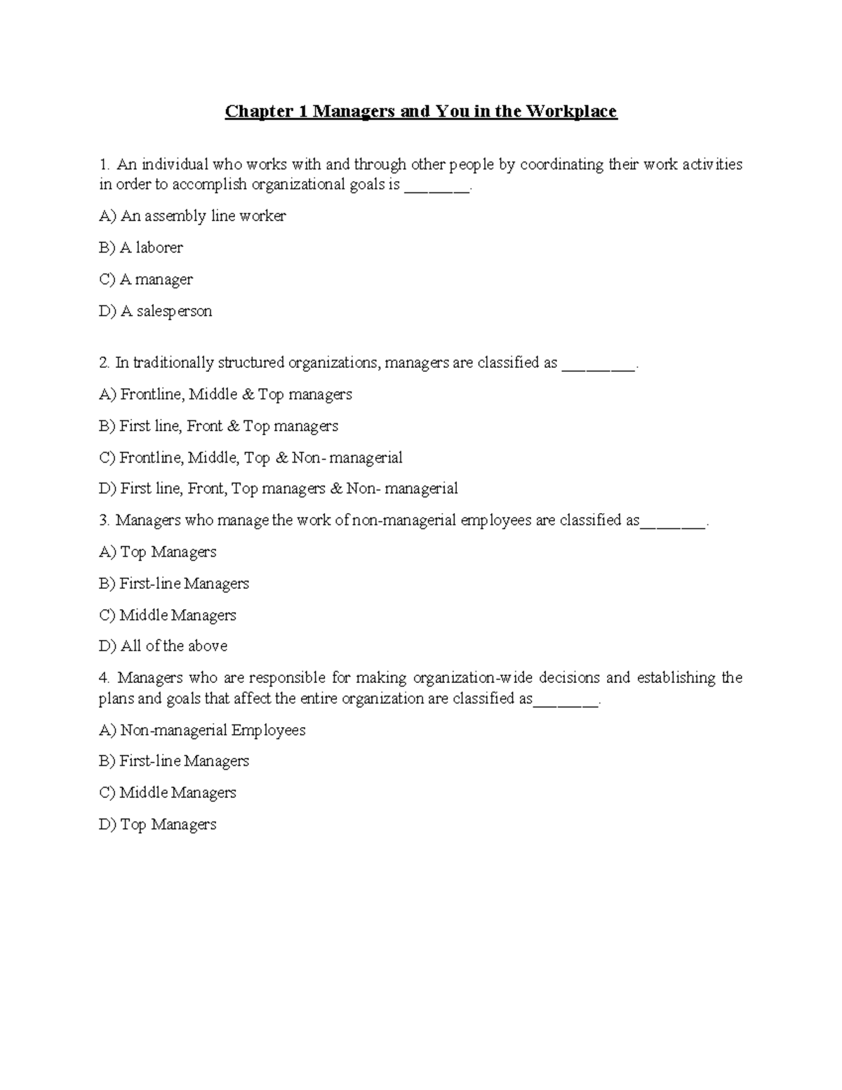 Chapter 1: Understanding Managers and Their Roles in the Workplace ...