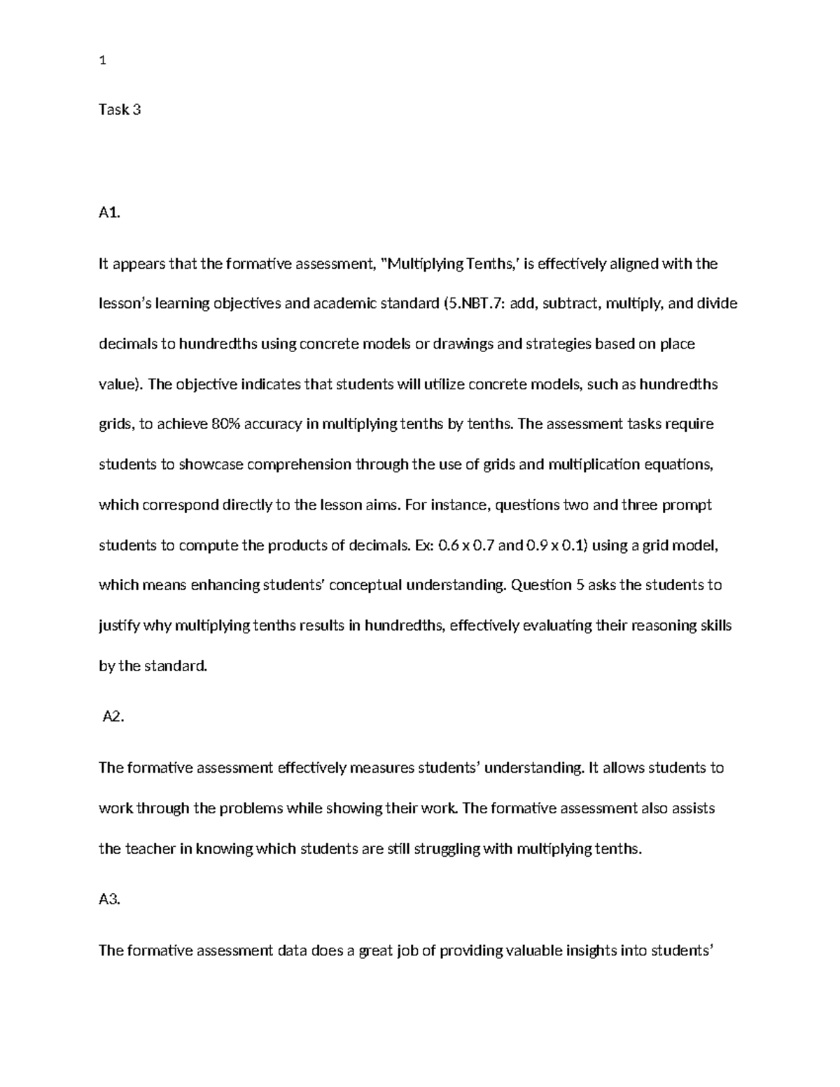 D091 task 3 - D091 task 3. Passed after edit - Task 3 A1. It appears that the formative ...