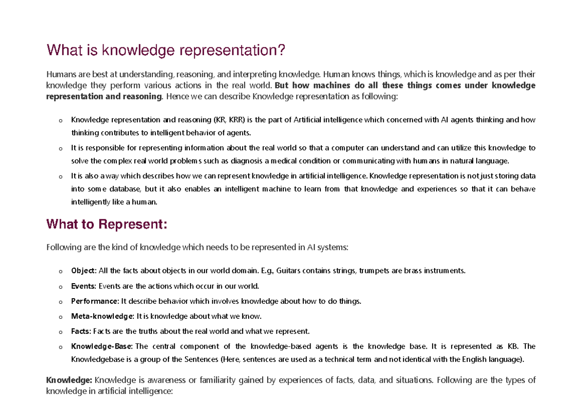 Unit 3 - Knowledge Representation in Artificial Intelligence - Studocu