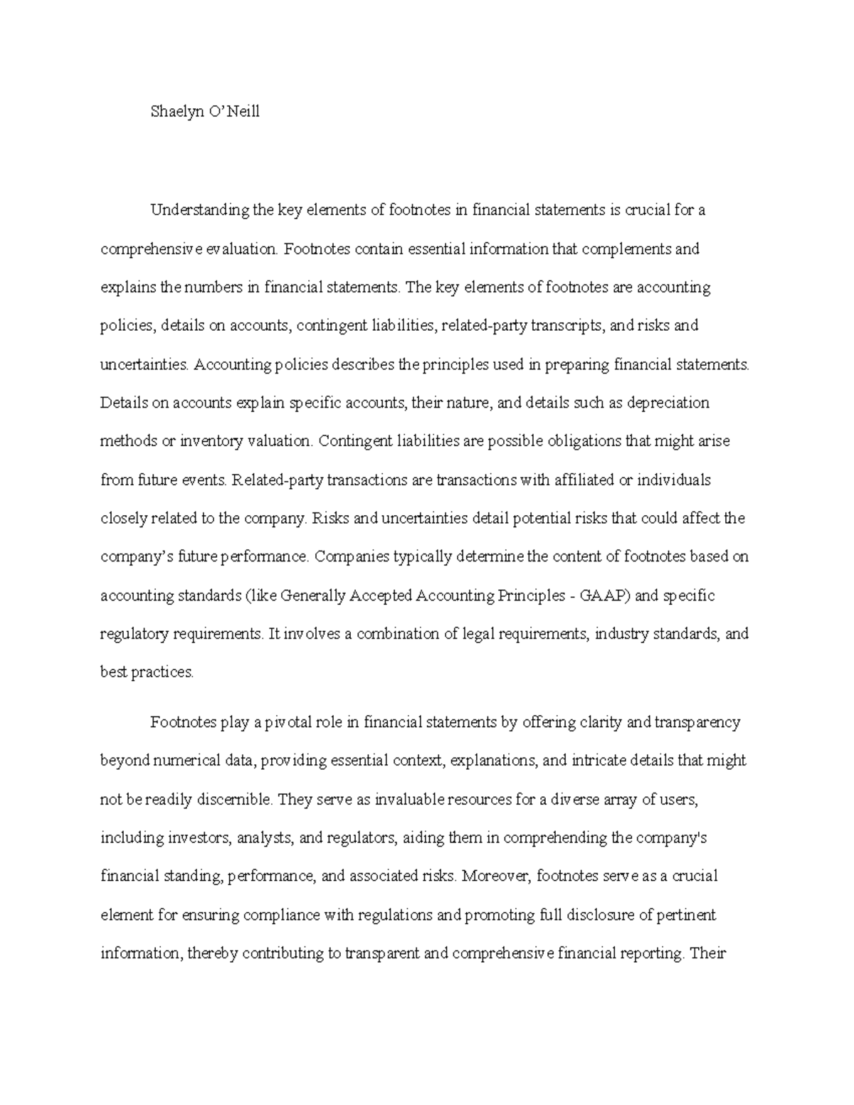 Acc317 Financial Statement Footnotes: Key Elements & Insights - Studocu