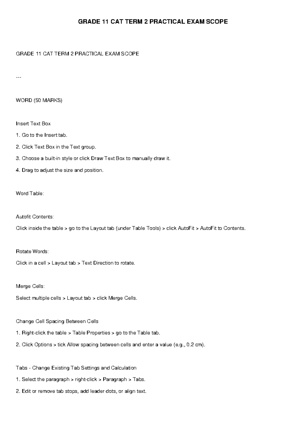 GRADE 11 CAT TERM 2 PRACTICAL EXAM SCOPE & GUIDELINES (50 MARKS) - Studocu