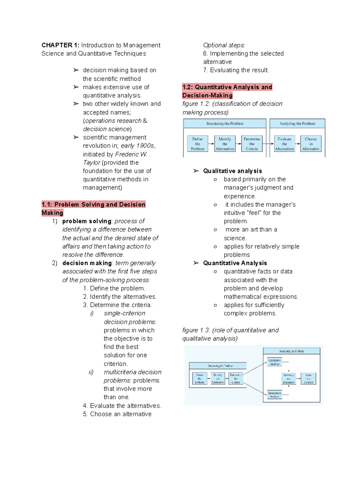 Mansci Chapter 1 - lecture/notes - CHAPTER 1: Introduction to ...