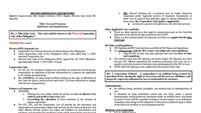 RCCP - Revised Corporation Code Comprehensive Reviewer - Studocu