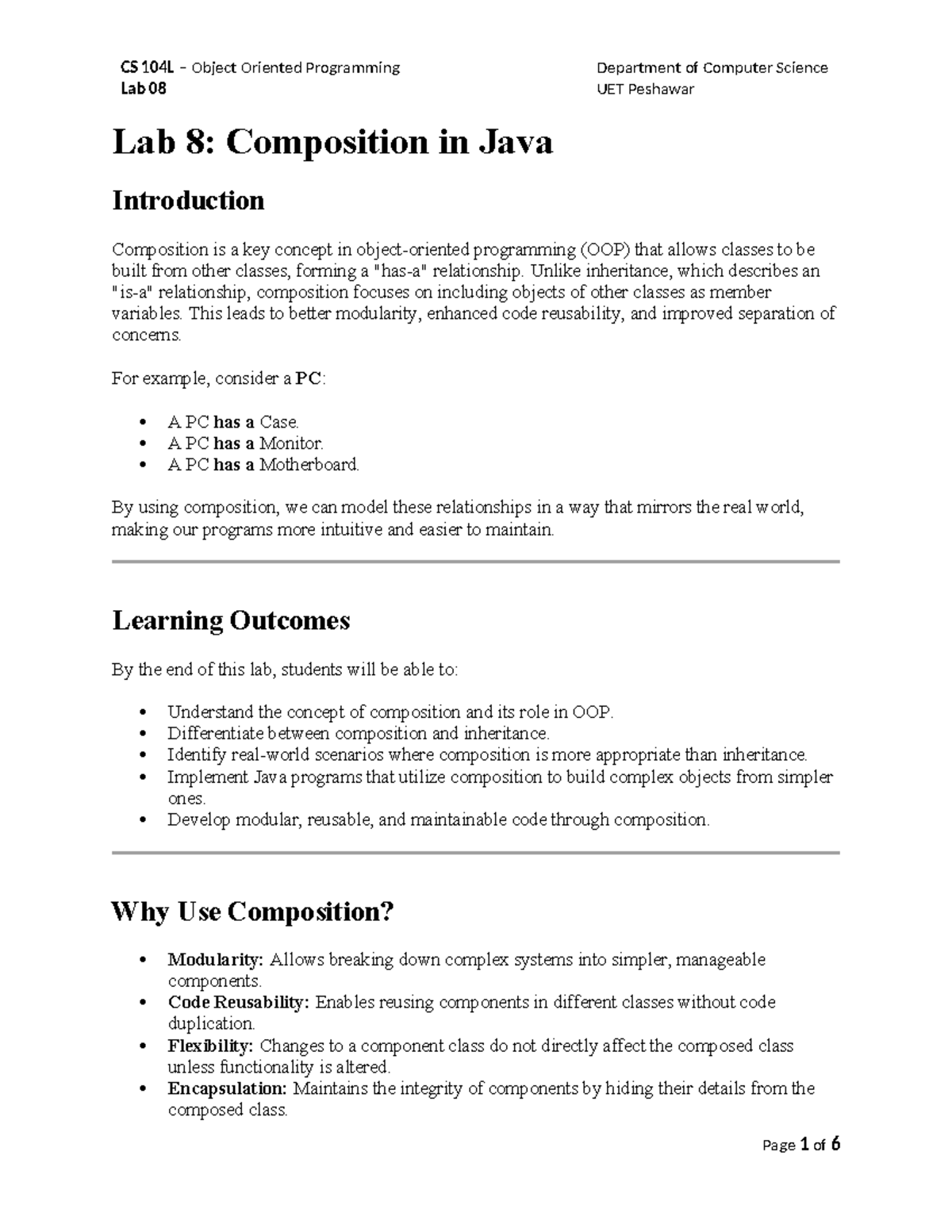 Java Lab 08: Composition Concepts and Practical Applications - Studocu