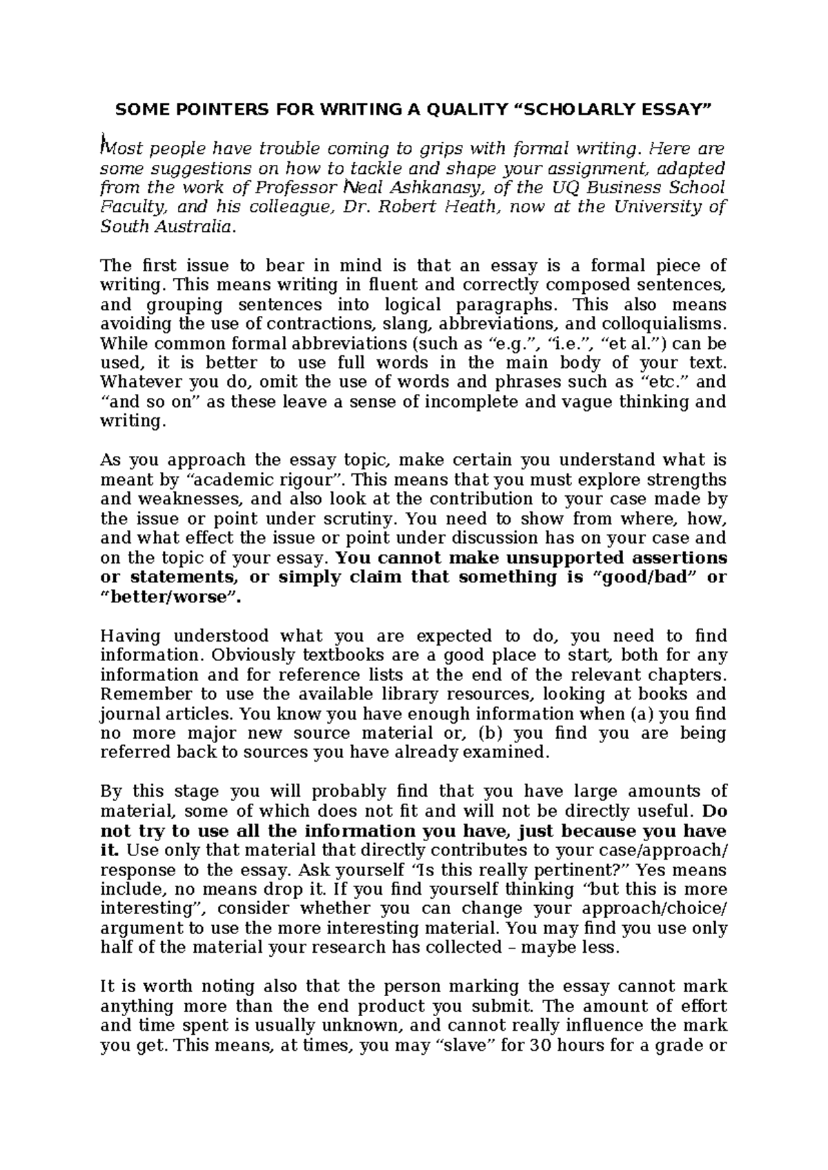 UQBS 101: Essential Tips for Crafting a Quality Essay - Studocu