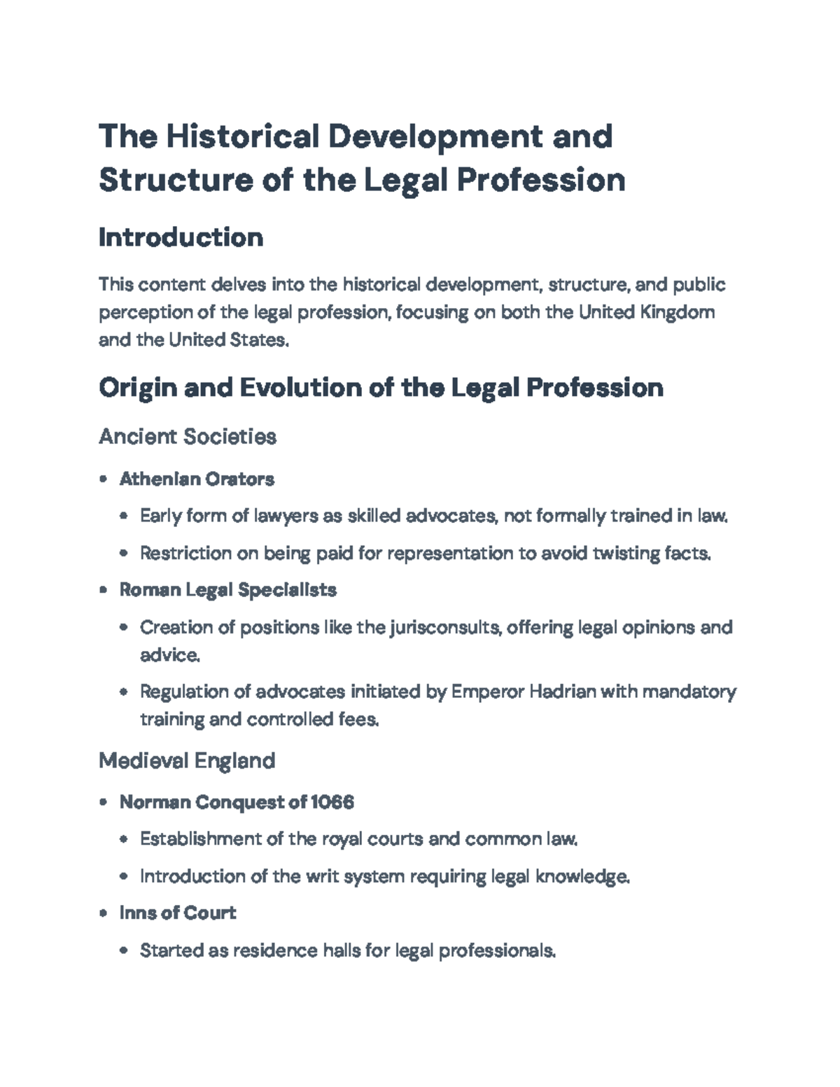 The Historical Development and Structure of the Legal Profession (LAW ...