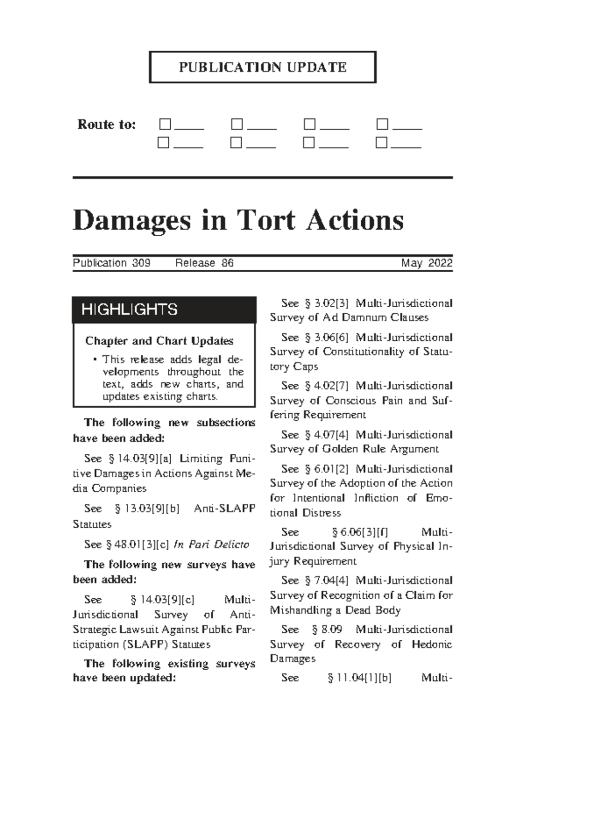 Publication 309: Updates on Tort Damages and Legal Developments - May ...