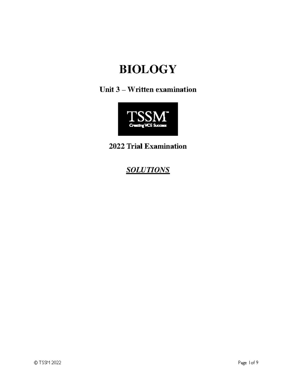Biology 2022 Unit 3 Trial Exam: Complete Solutions and Explanations ...