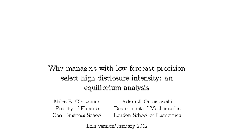 Why Low Forecast Precision Managers Opt for High Disclosure Intensity ...