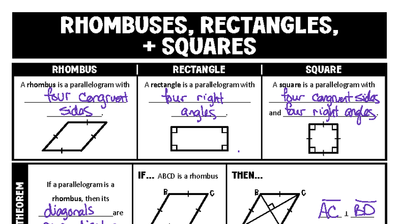 Lesson 7.4 & 7.5: Properties of Rhombuses, Rectangles, and Squares ...