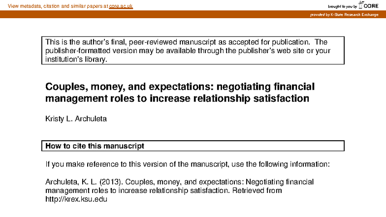 Couples, Money, and Expectations: Financial Management Roles in ...