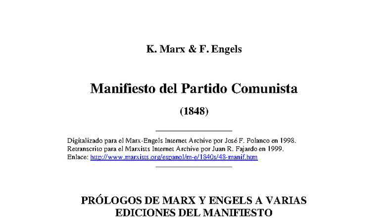 MARX 1848: Análisis del Manifiesto del Partido Comunista - Studocu