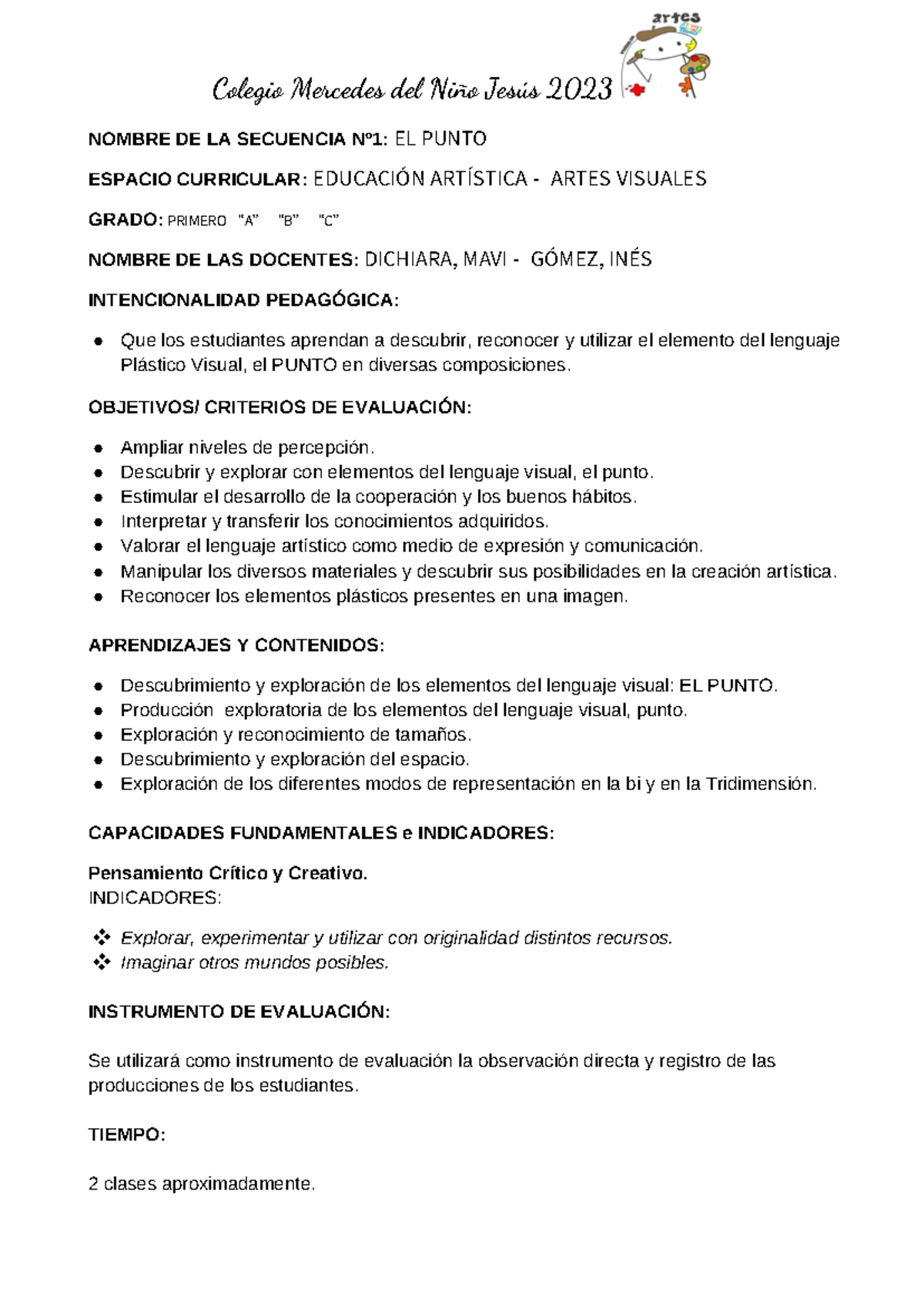 Educación Artística 1° Grado - Unidad N° 1, 2 y 3: El Punto, Línea y ...