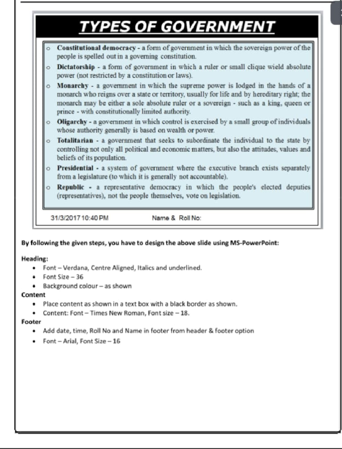 Adobe Scan - PowerPoint Practice Set on Government Types, Tiger Info ...