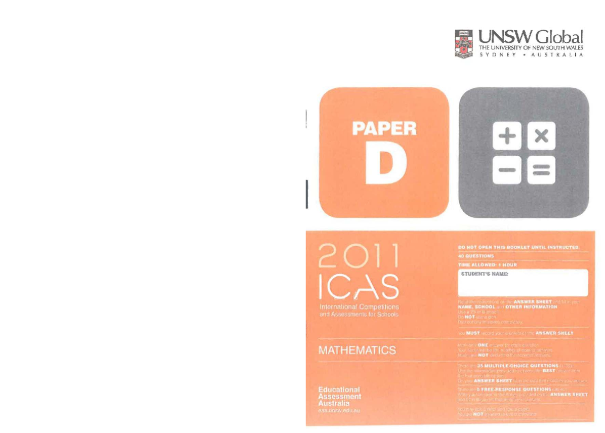 2011 ICAS Mathematics Paper D Solutions and Answers - Studocu