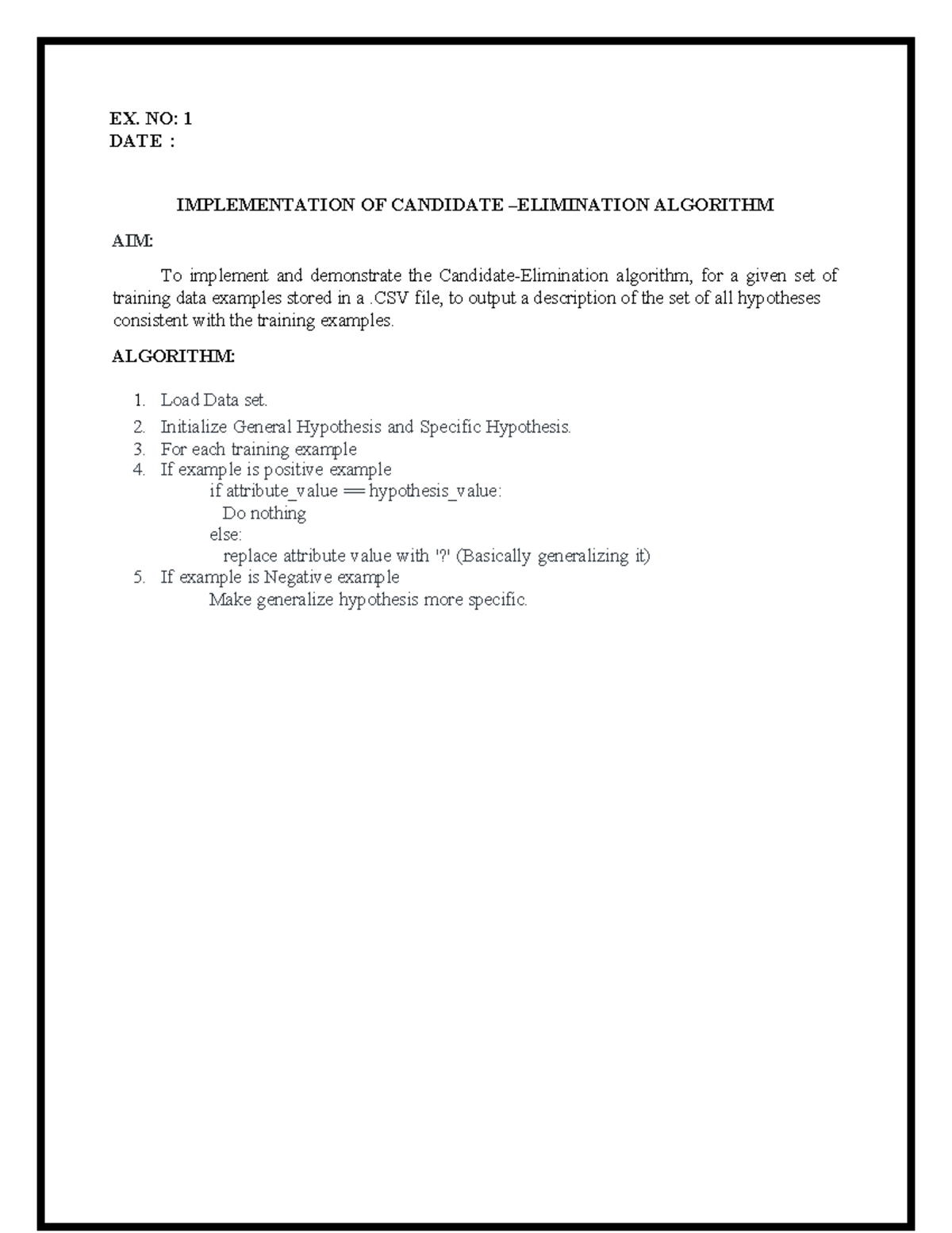 ML Lab Manual: Implementation of Candidate, Decision Tree, and Back ...