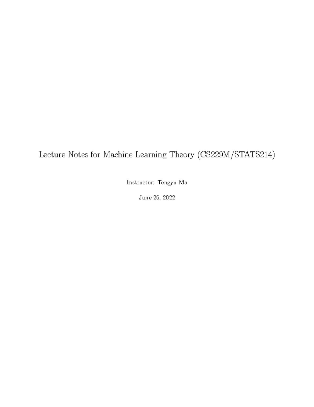 Master - Machine learning theory - Lecture Notes for Machine Learning ...