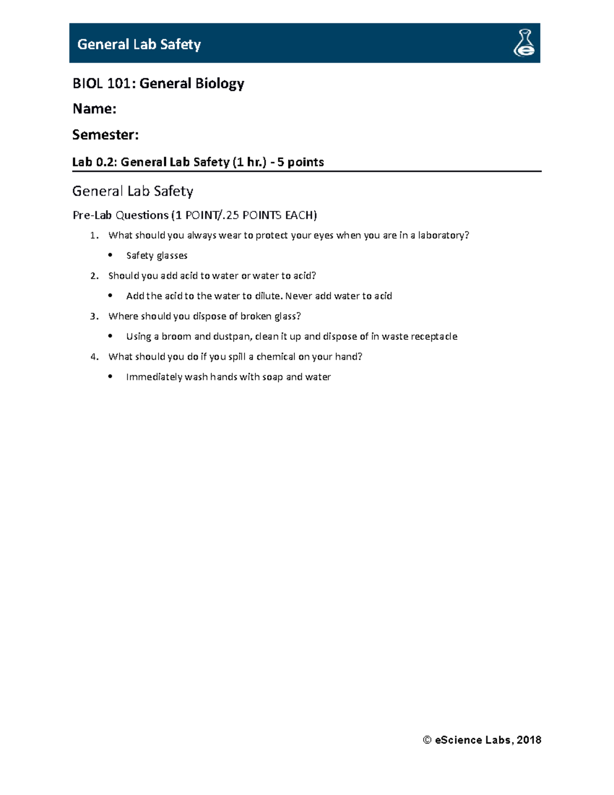 E Science Lab 0.2 General Lab Safety C - BIOL 101: General Biology Name ...