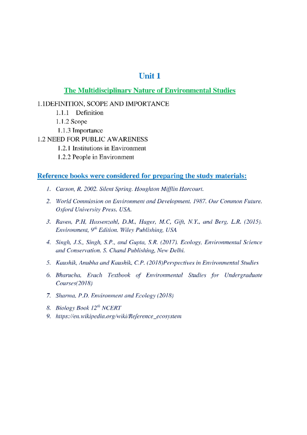 EVS AEC NOTES KARAN UNIT 1,2 AND 3 - Unit 1 The Multidisciplinary ...