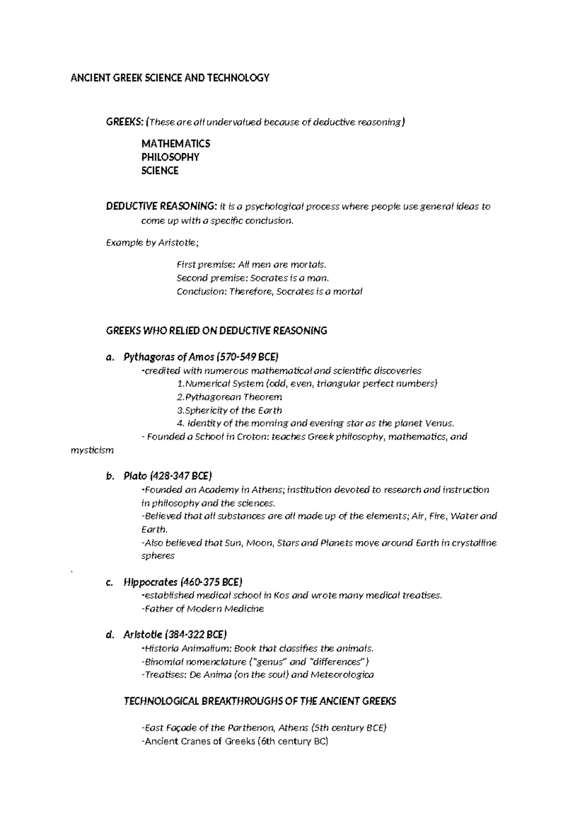 MST 112 Reviewer: Ancient Greek, Roman, Indian, and Chinese Science ...