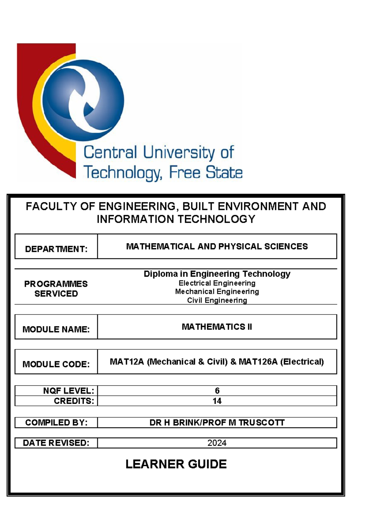 2024 MAT12A & MAT126A Mathematics II Learning Guide - Studocu
