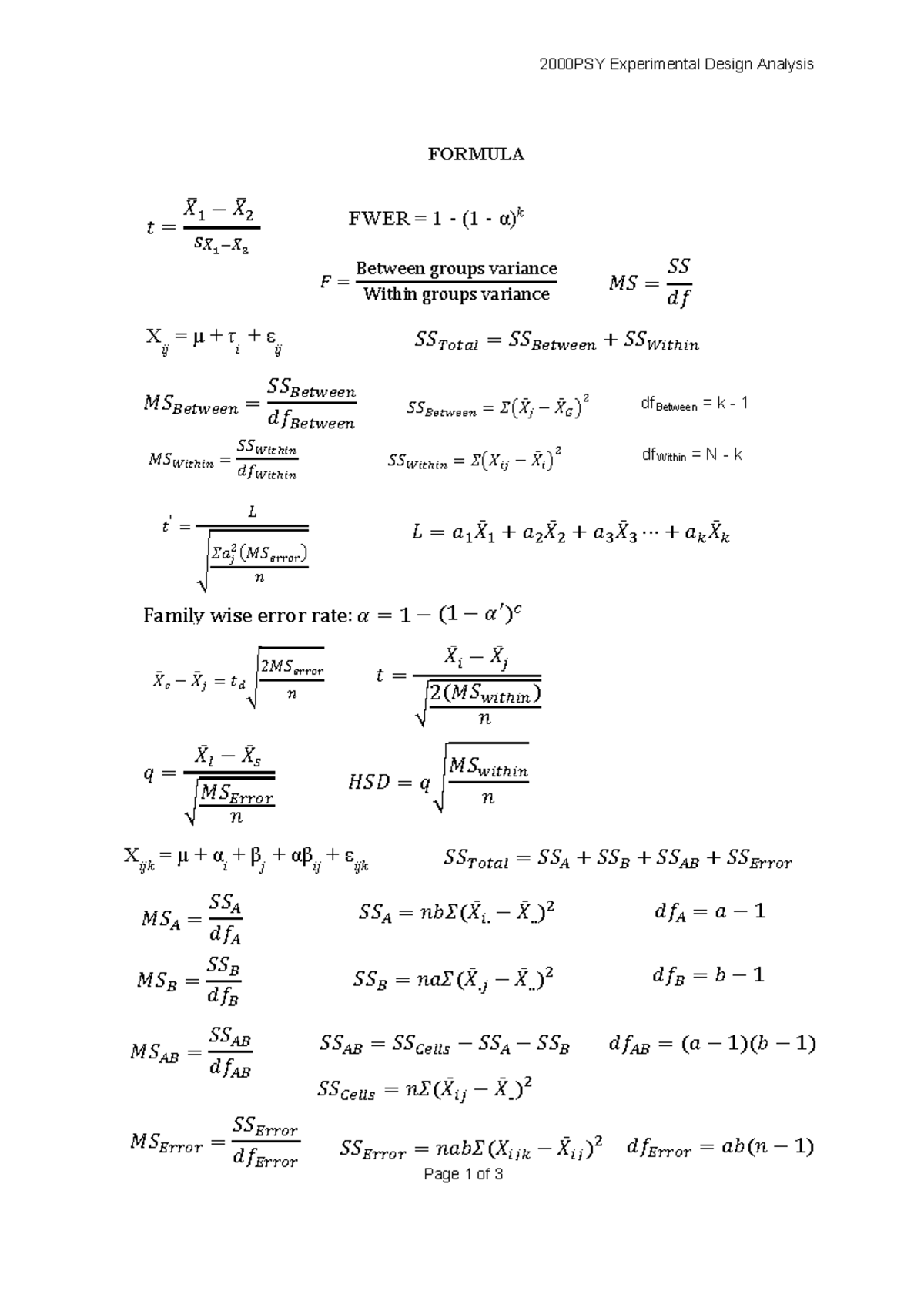 2000PSY Experimental Design Analysis - Studocu