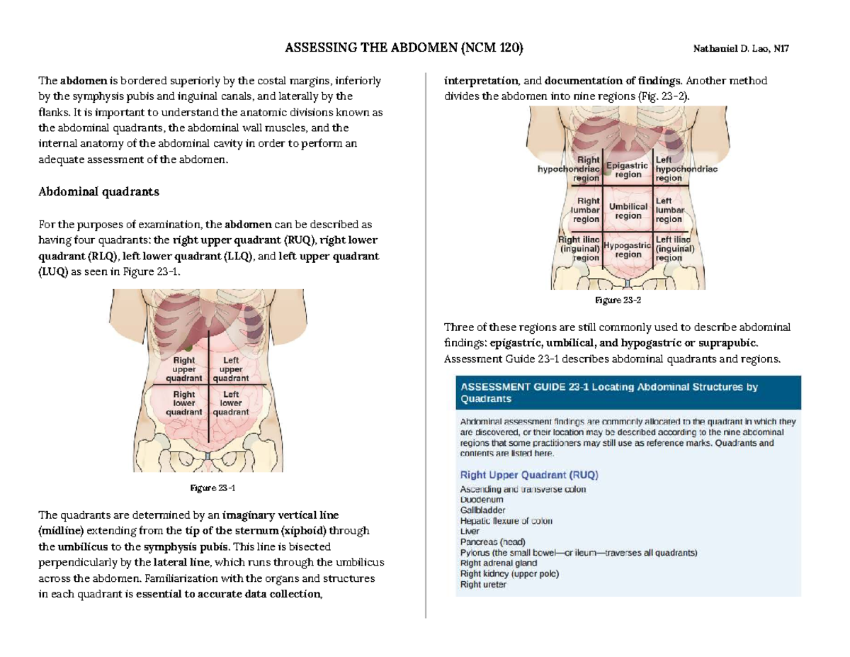 Health Assessment of the Abdomen: Key Concepts (NCM 120) - Studocu