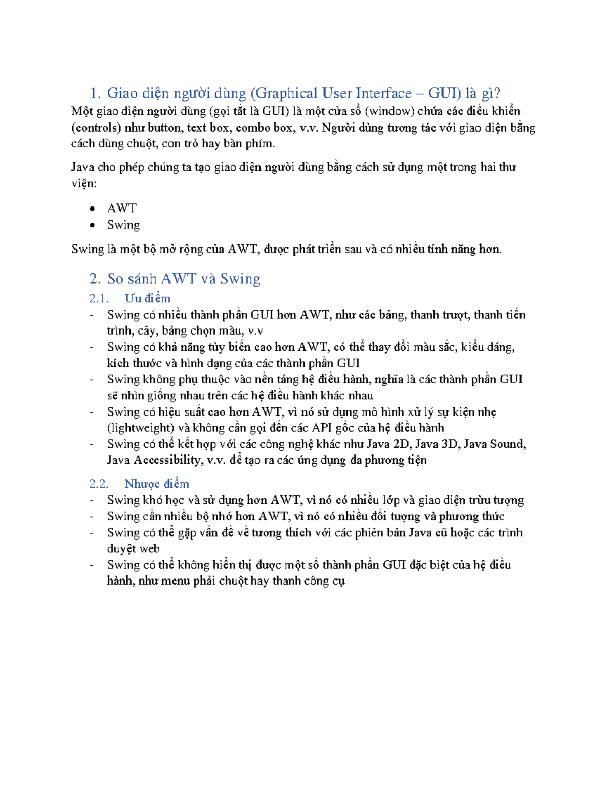 Java GUI: Exploring Swing vs AWT and Event Handling Techniques - Studocu
