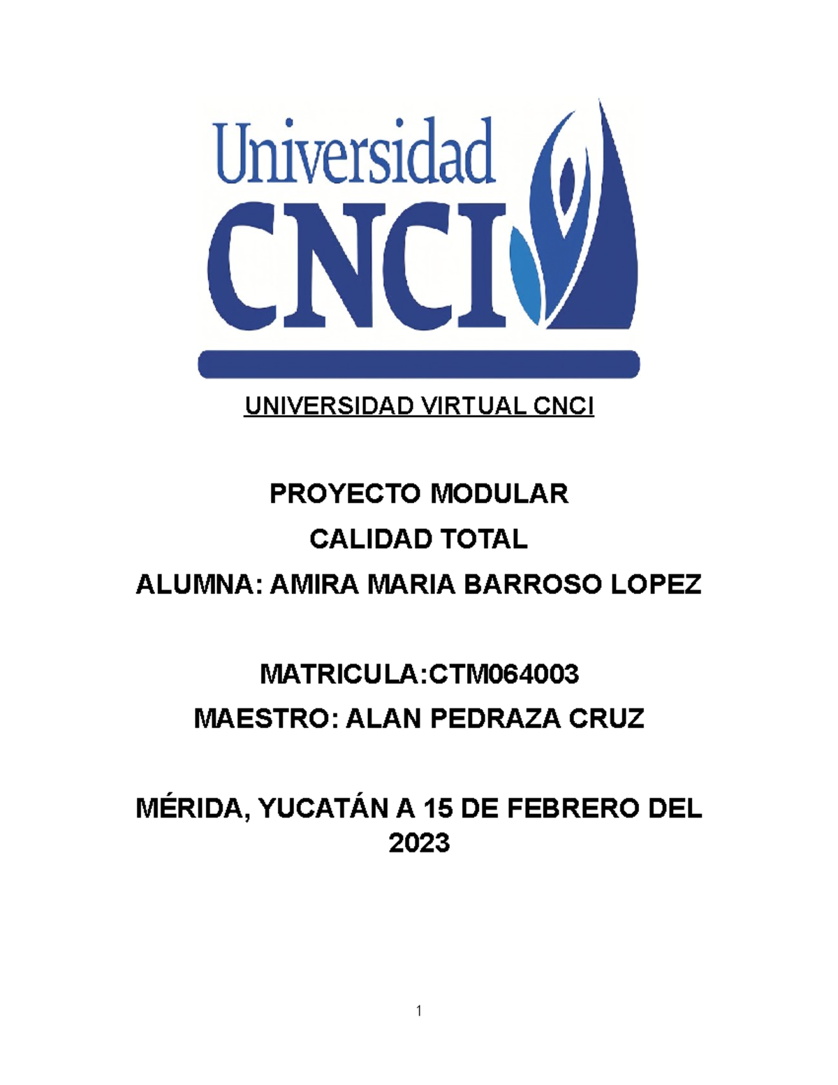 Proyecto Modular Calidad Total Final - UNIVERSIDAD VIRTUAL CNCI PROYECTO MODULAR CALIDAD TOTAL ...