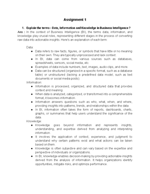 AssignmentS buisness intelligence unit 3 - Assignment - 3 1. What is ...