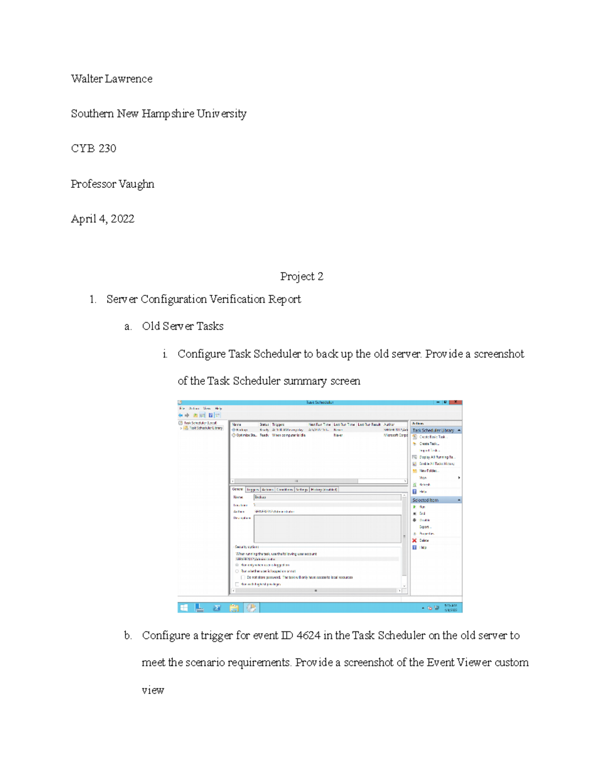 CYB_230_Project_2 - Walter Lawrence Southern New Hampshire University CYB 230 Professor Vaughn ...