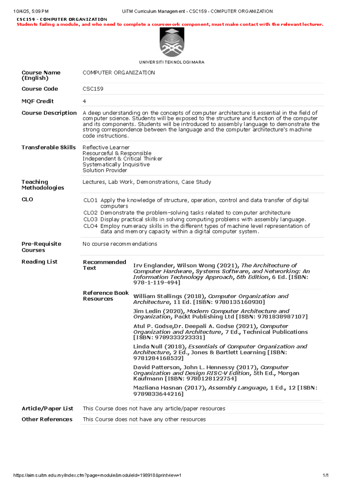 CSC159 Computer Organization Course Overview and Requirements - Studocu