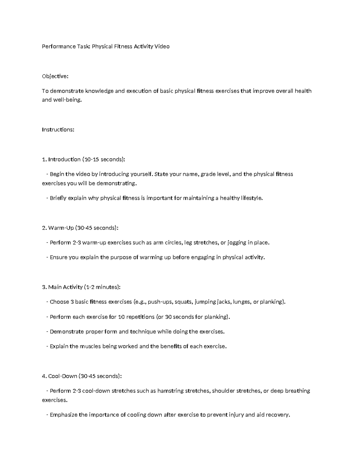 PE-3-Performance Task: Physical Fitness Activity Video Guide - Studocu