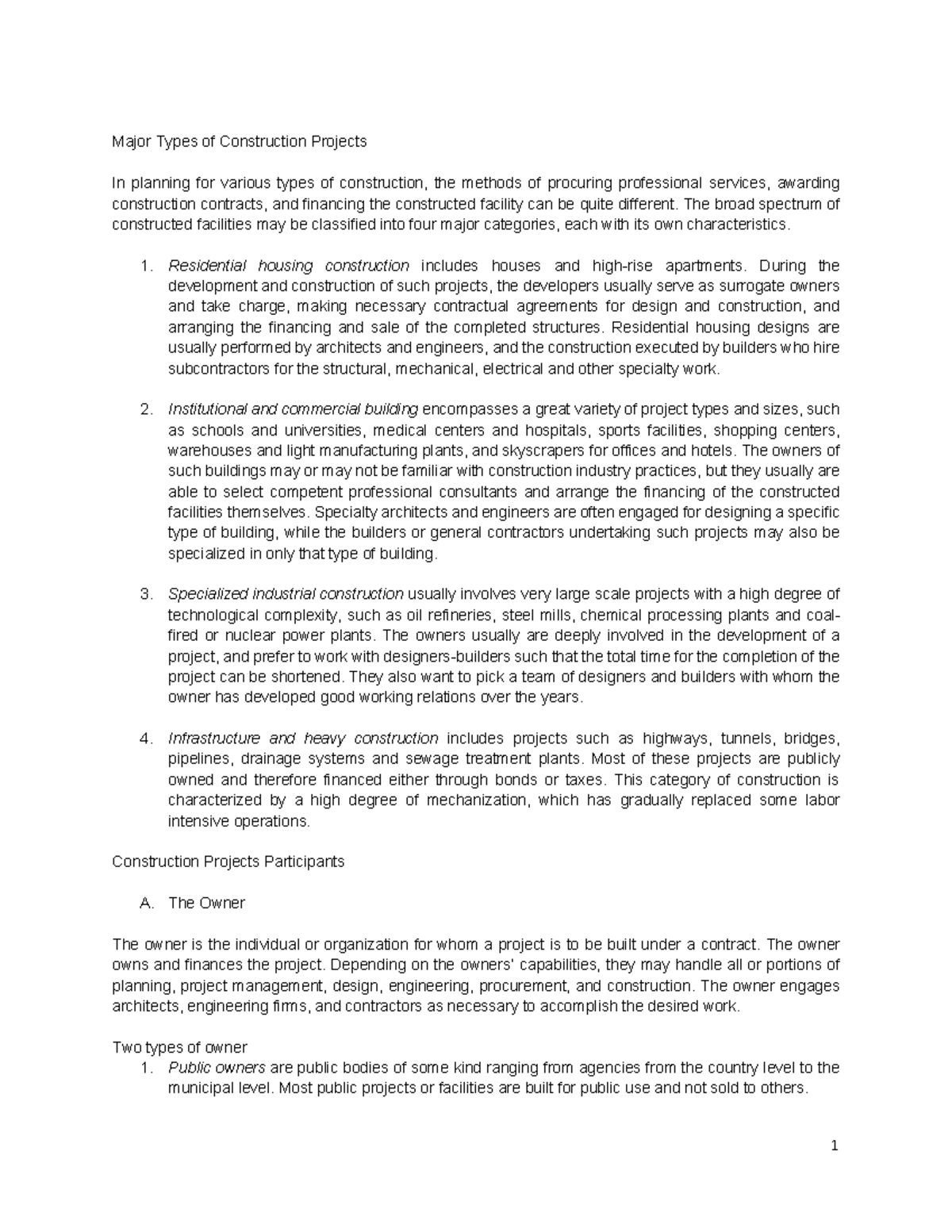 CMPM 081425 Lecture: Major Types of Construction Projects - Studocu