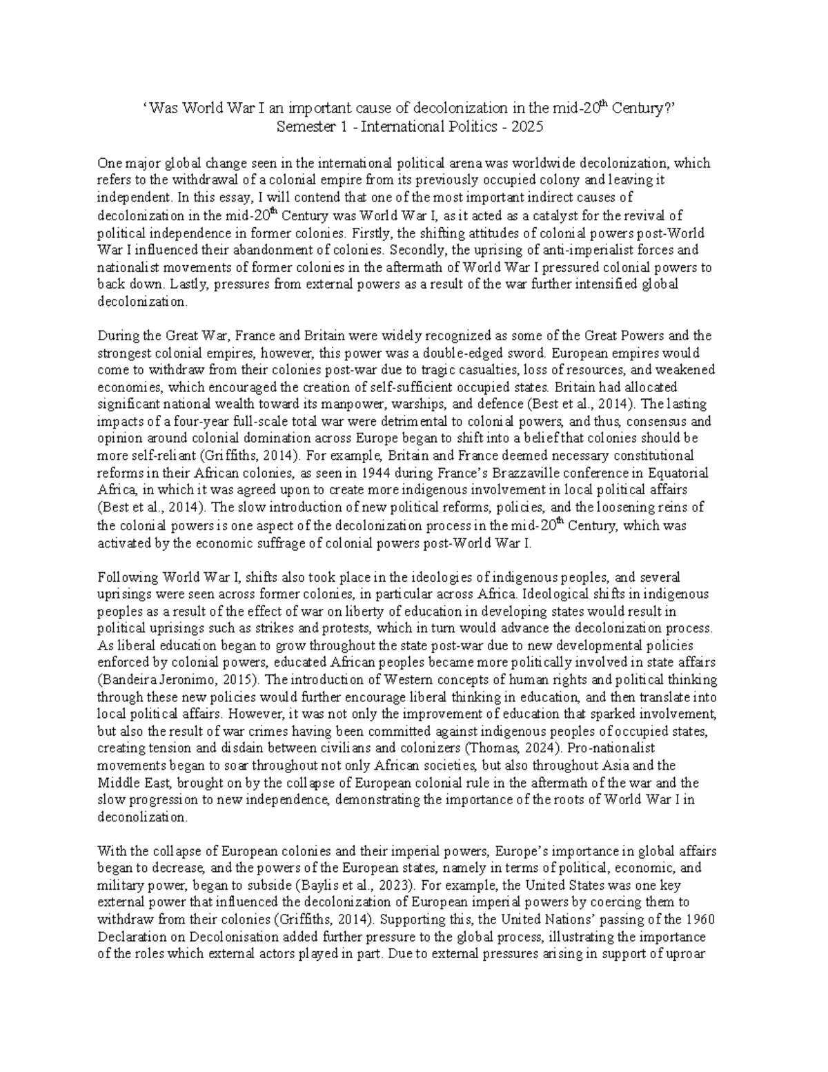 World War I's Role in Decolonization: An International Politics Essay ...