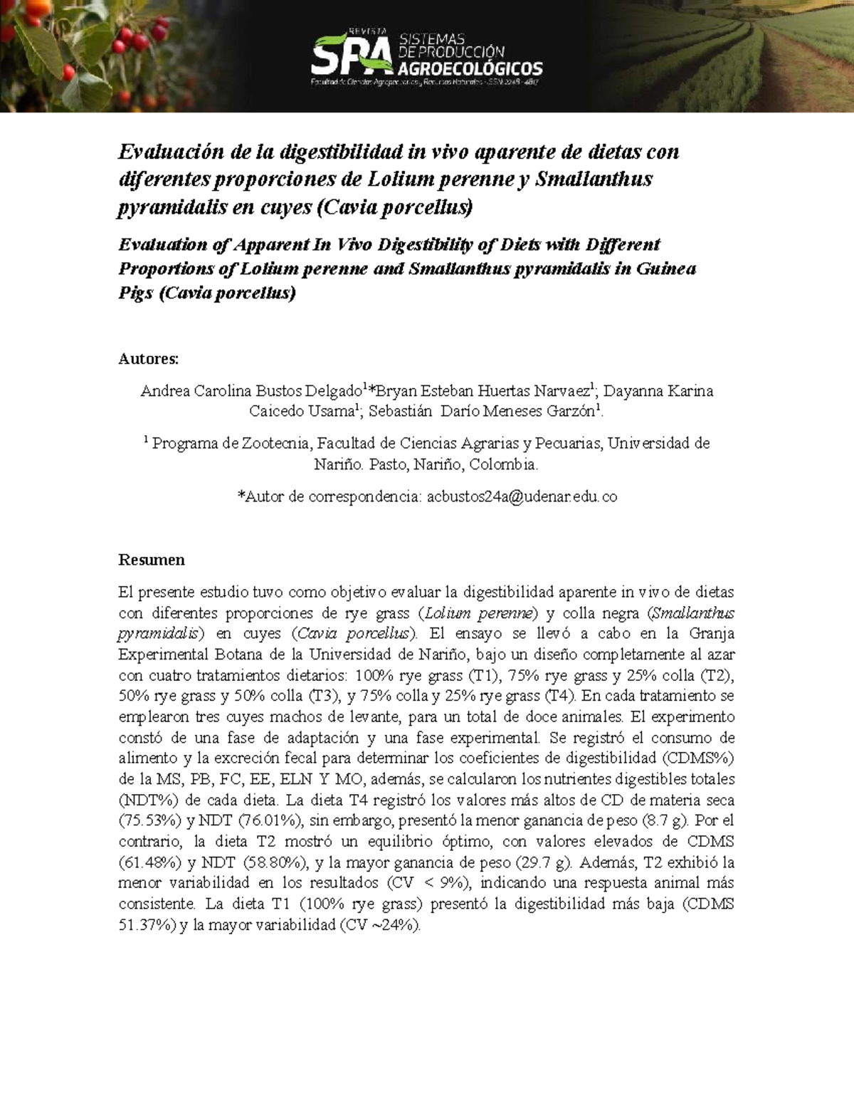 Evaluación de la Digestibilidad In Vivo de Dietas en Cuyes (CAV-2023 ...