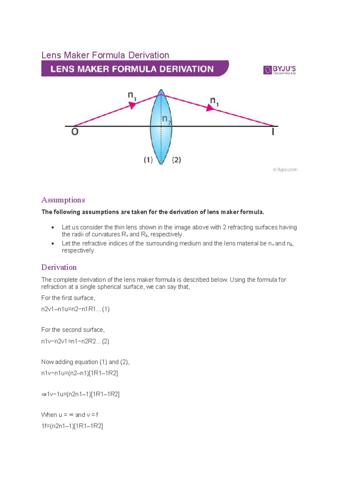 Derivation of Lens & Mirror Formulas - PHYS101 Notes - Studocu
