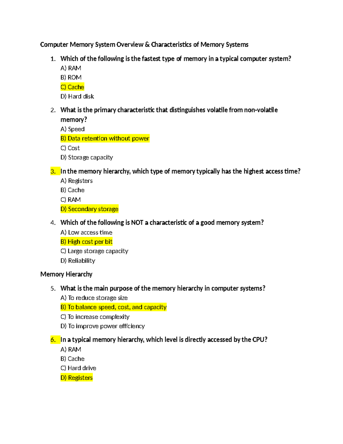 Review of Chapter 3: Computer Memory System Overview - Studocu