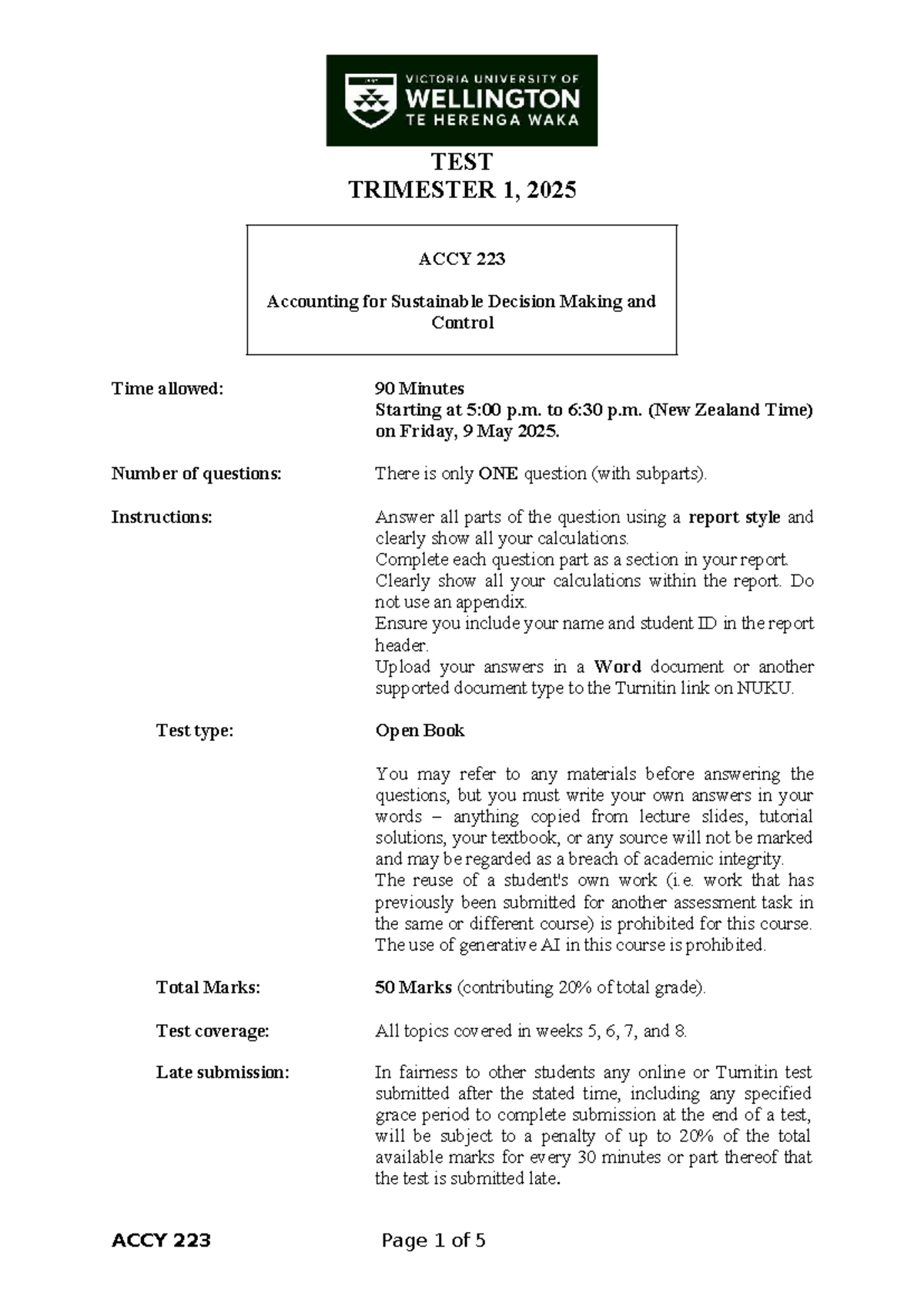 2025 ACCY 223 Midterm Exam: Accounting for Sustainable Decisions - Studocu