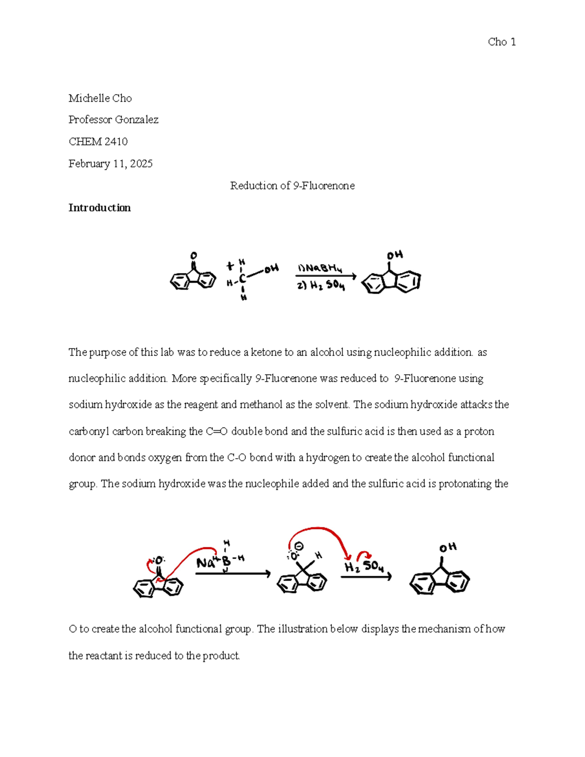 Reduction of 9-Fluorenone to 9-Fluorenol - CHEM 2410 Lab 1 - Studocu