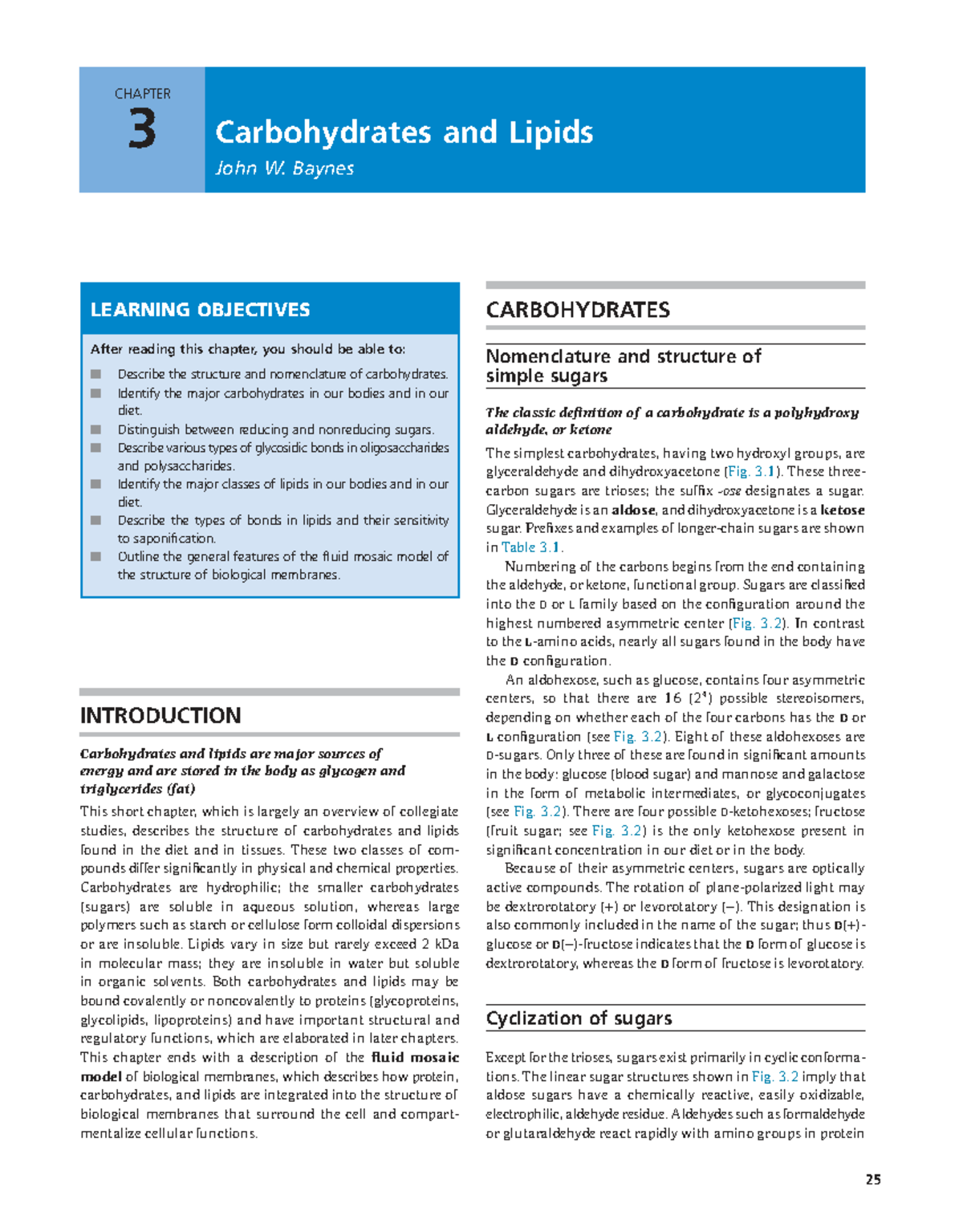 CHAPTER 3: Carbohydrates and Lipids Overview in Biochemistry - Studeersnel