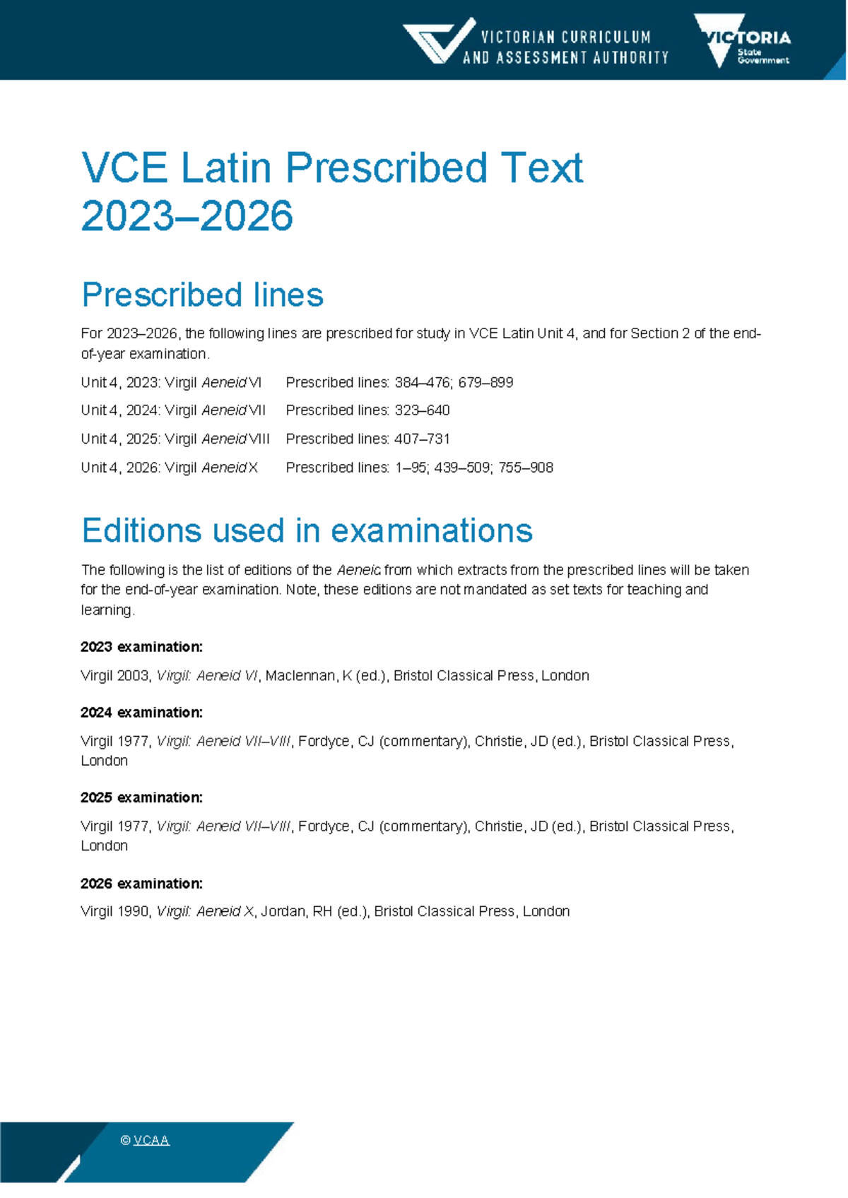 VCE Latin Unit 4 Prescribed Text 2023-2026 for Aeneid Study - Studocu