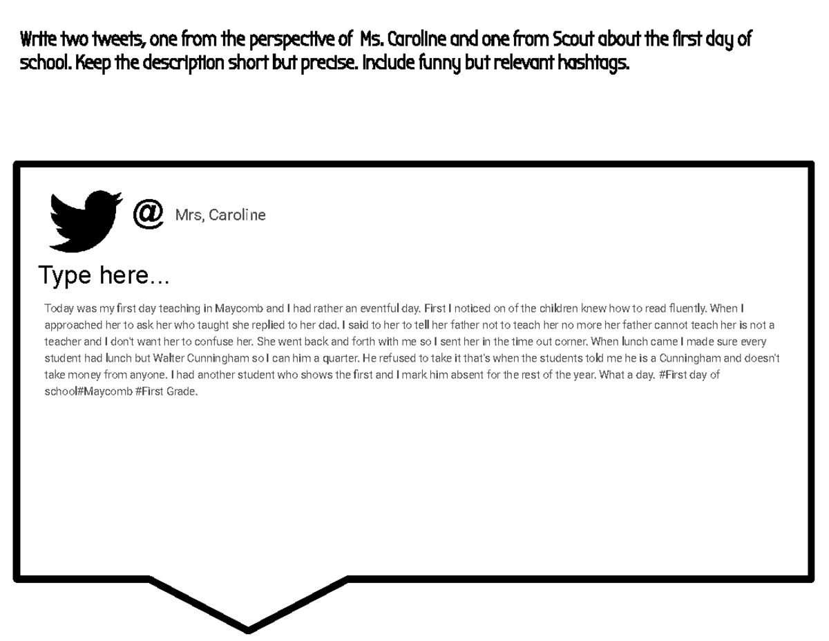 Tweets from Ms. Caroline & Scout on 1st Day of School #ENG101 - Studocu