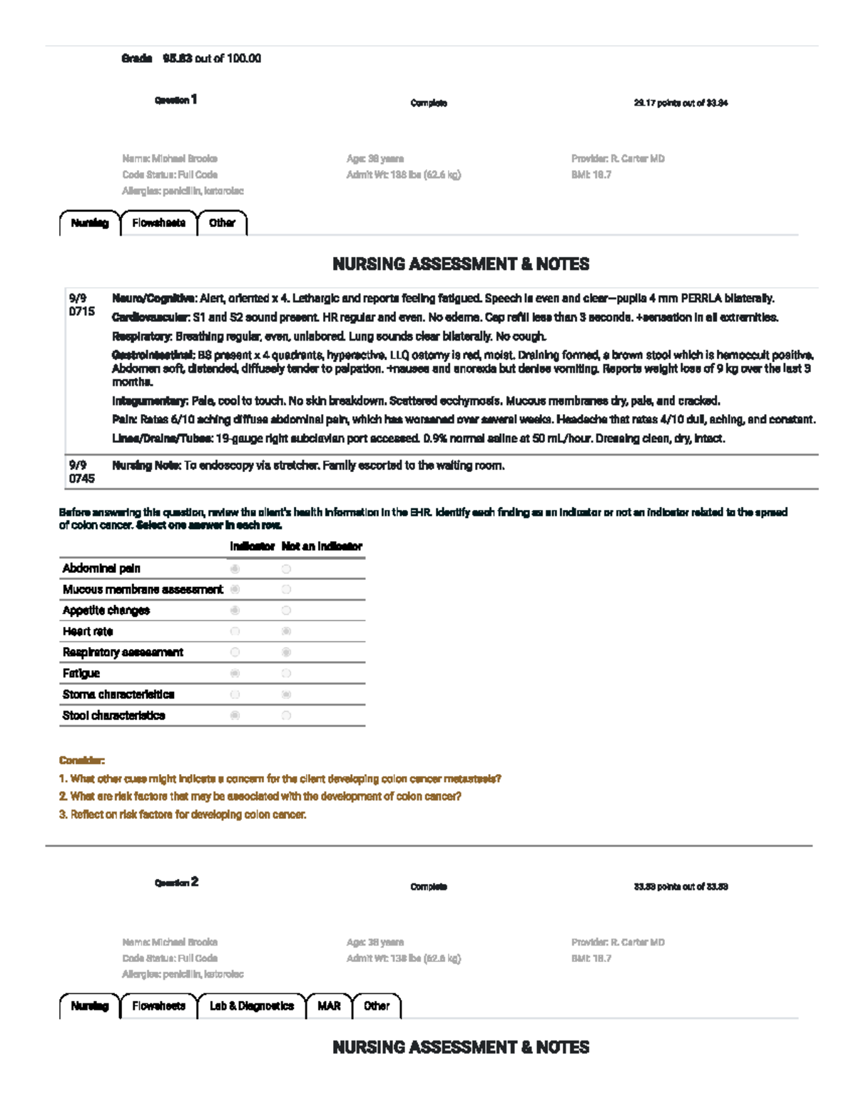 NURS 101: Nursing Assessment Notes & Cancer Care for Michael Brooks ...
