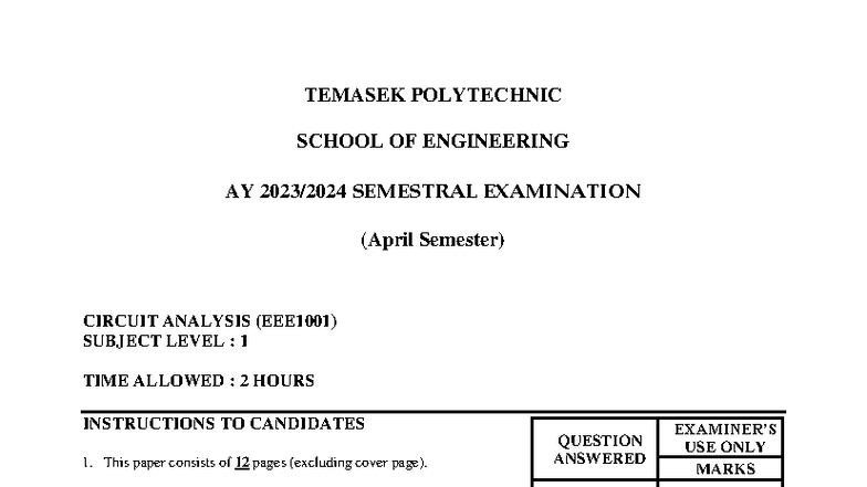 Circuit Analysis CKT Exam - April 2023 (Level 1) - Studocu
