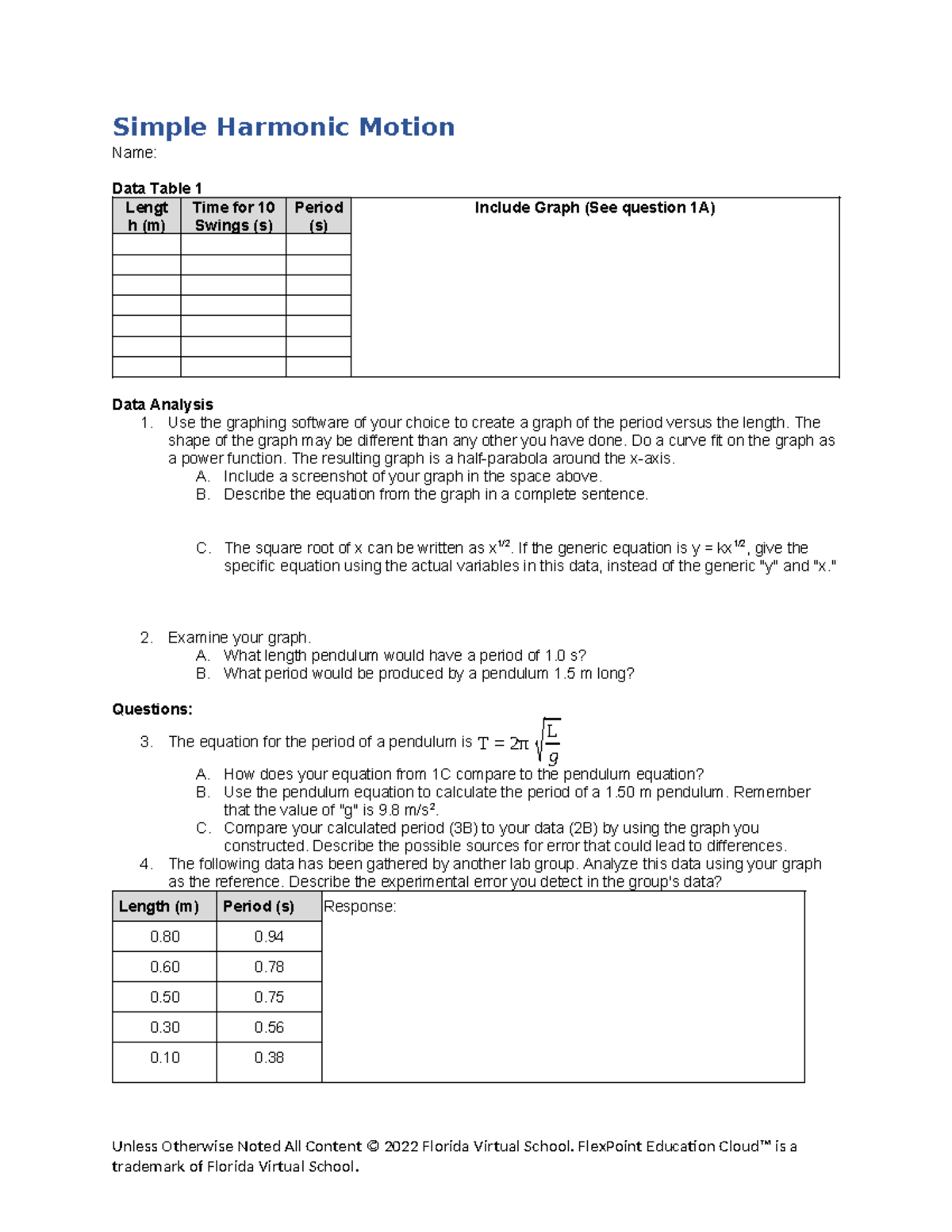 Worksheet 05 01 - Simple Harmonic Motion Data Analysis - Studocu