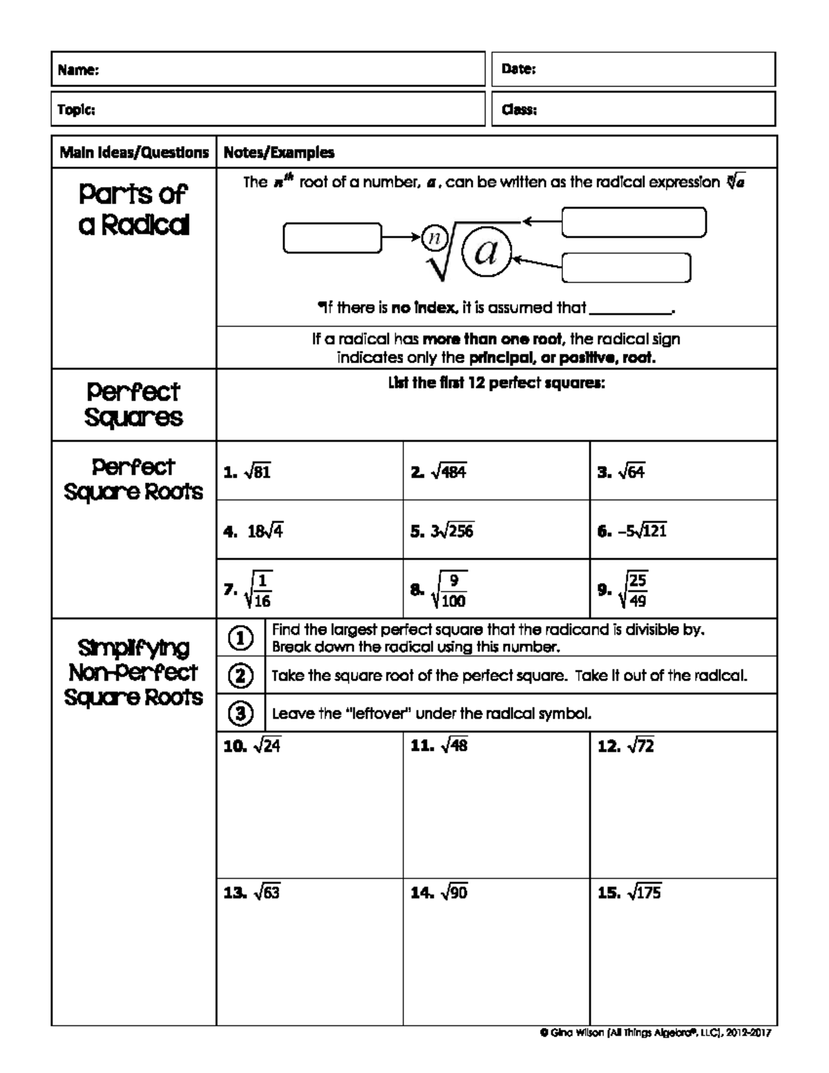 Unit 6: Exponents & Square Roots Study Guide (Exponential Functions ...