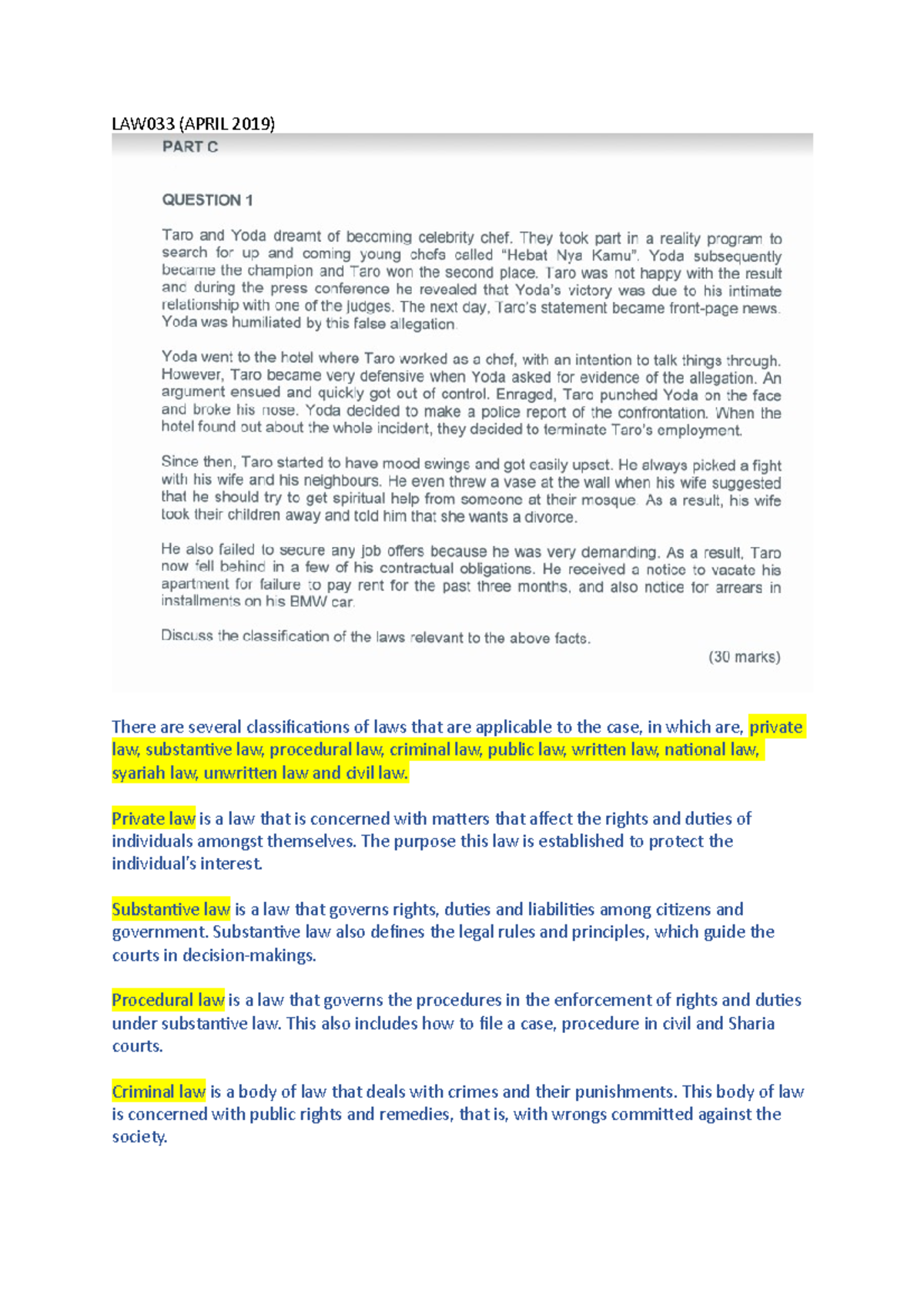 LAW033-Classification of Law - LAW033 (APRIL 2019) There are several ...