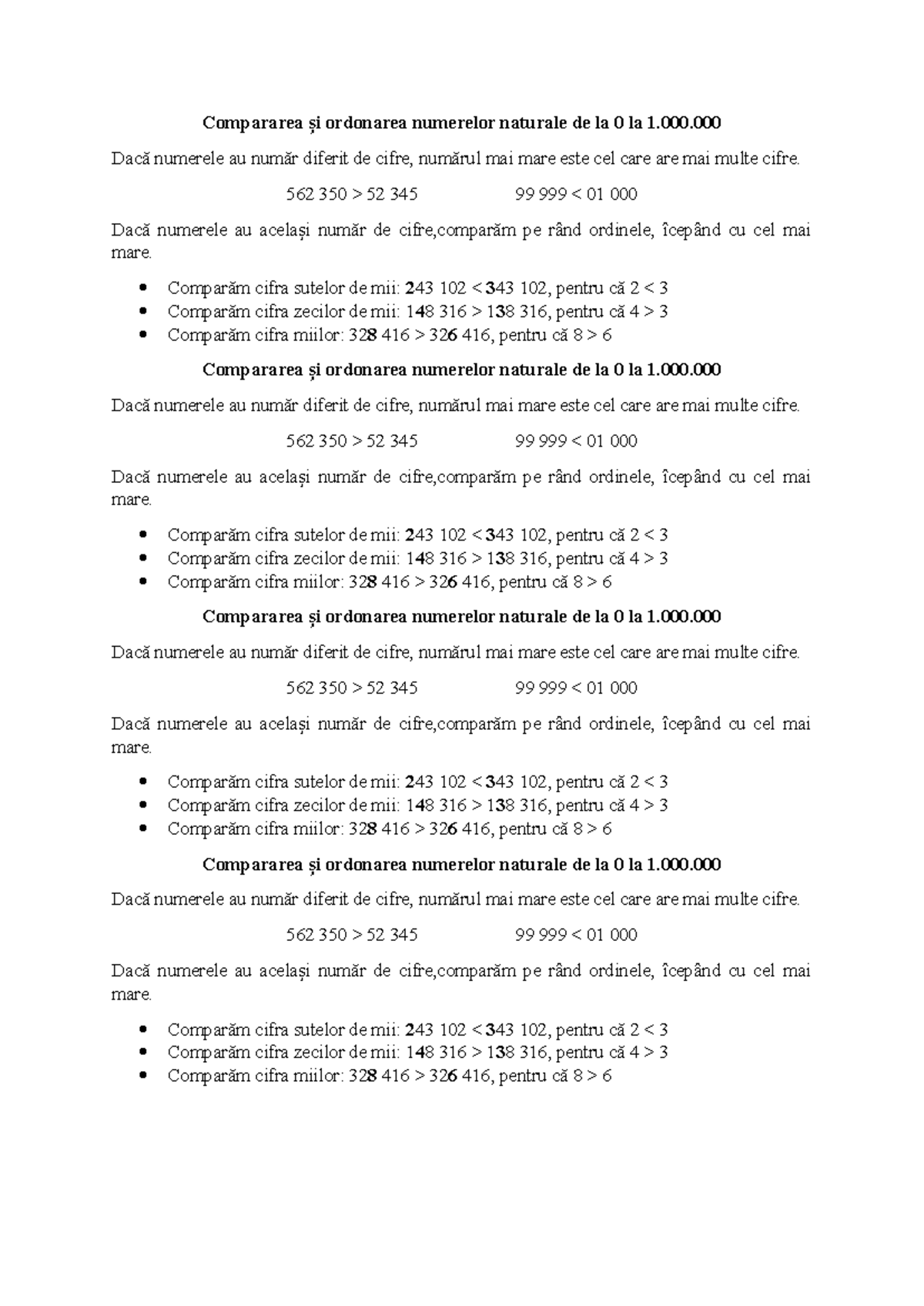 Compararea și ordonarea numerelor naturale de la 0 la 1 - Lecții și ...