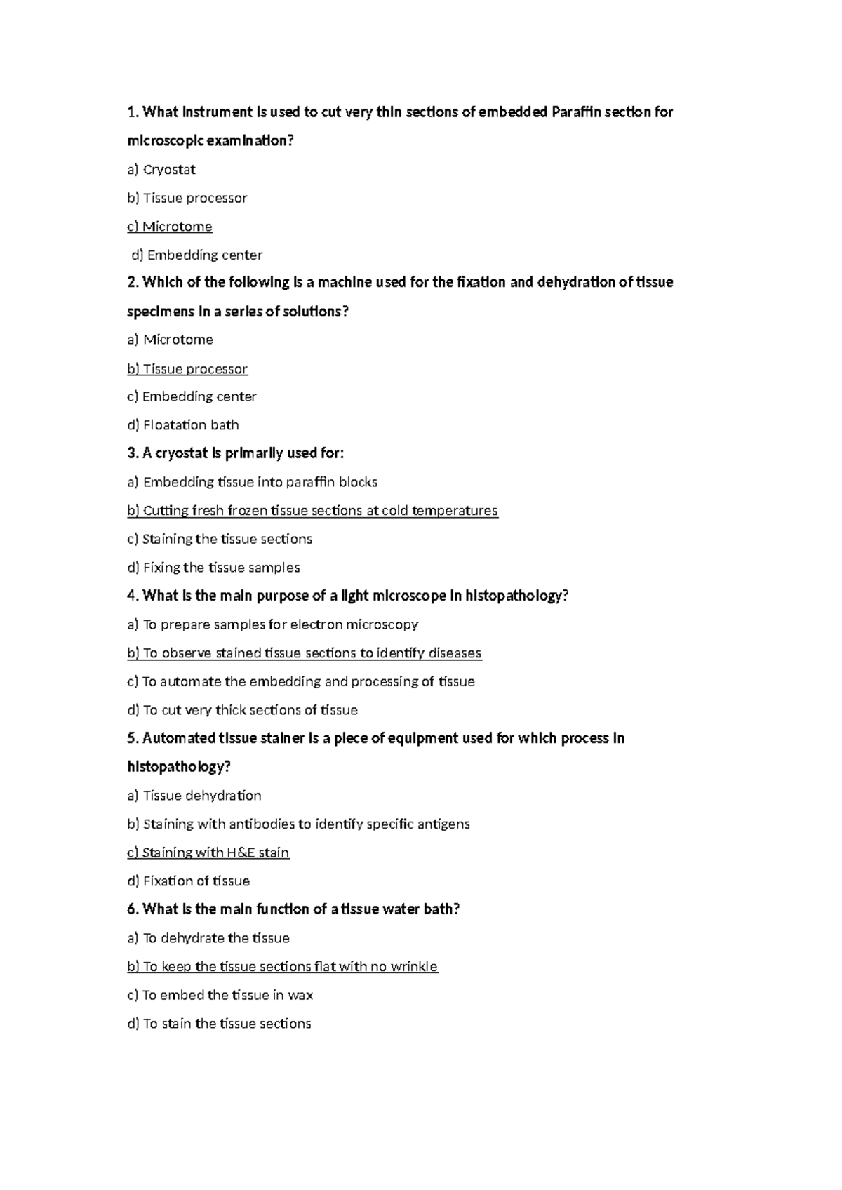 Quiz on Laboratory Instrumentation - MCQs for Histopathology - Studocu